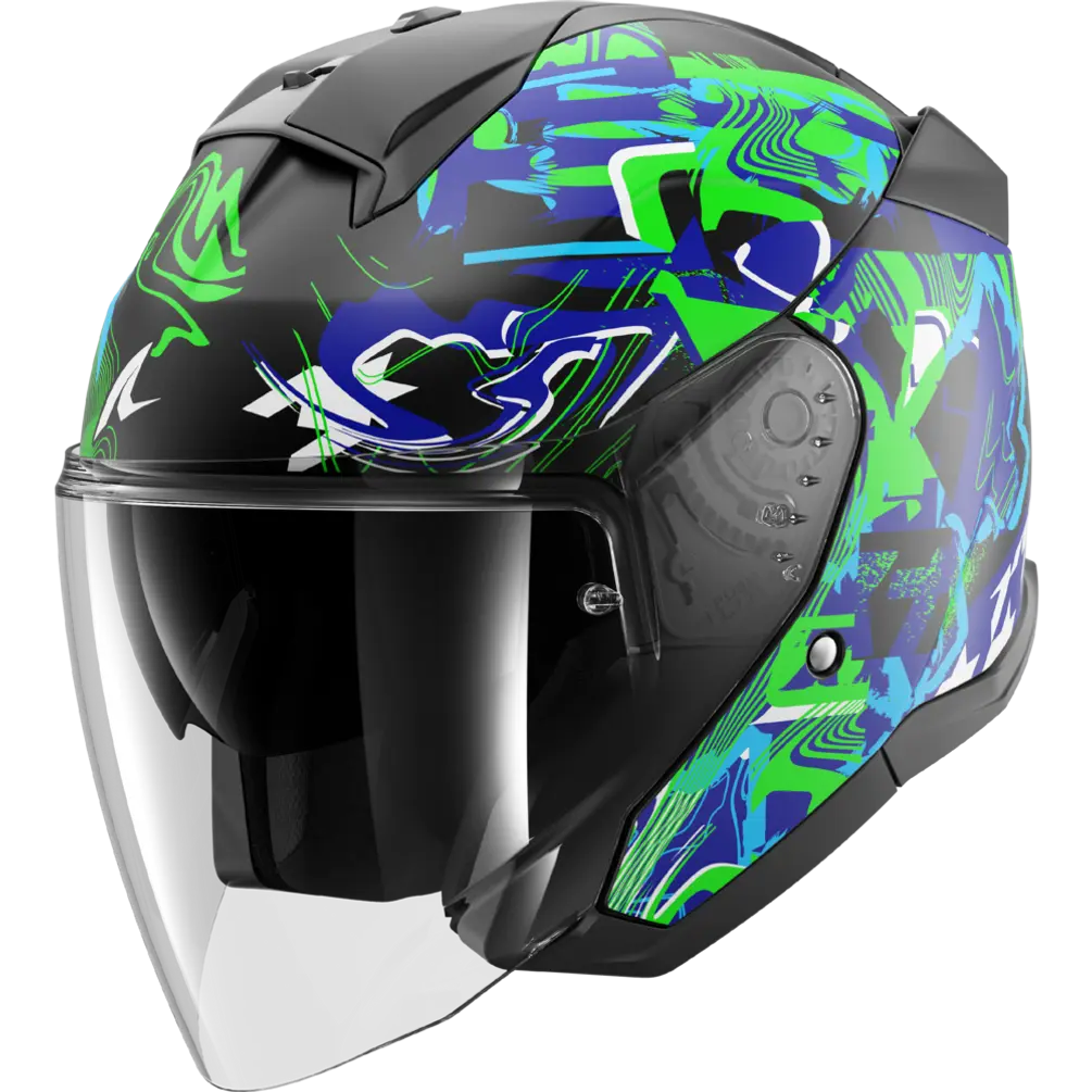 Shark Skwal Jet PRANZ Matt Black/Green/Blue Helmet (KGB) – Regina ...